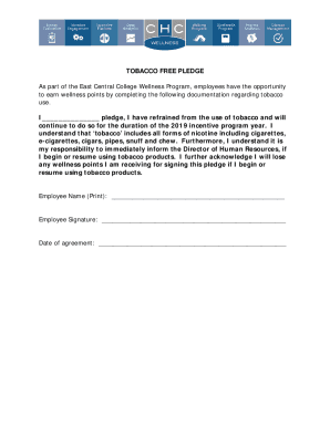 Fillable Online TOBACCO FREE PLEDGE As part of the East Central College ...