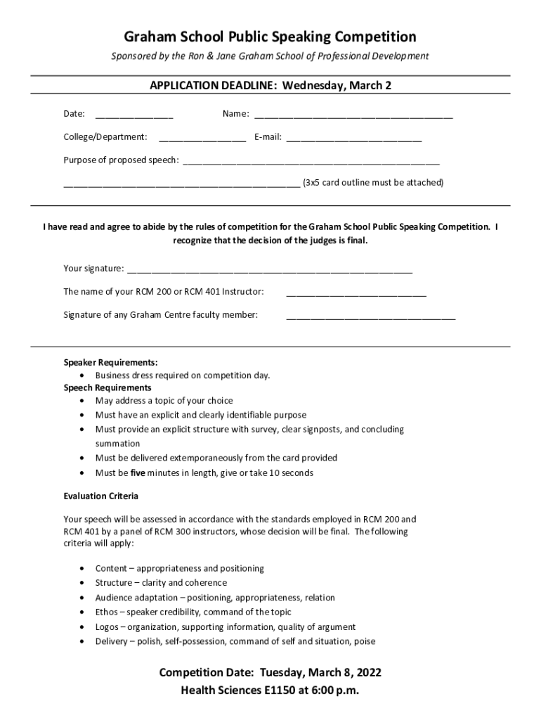 Fillable Online engineering usask Graham Public Speaking Competition ...