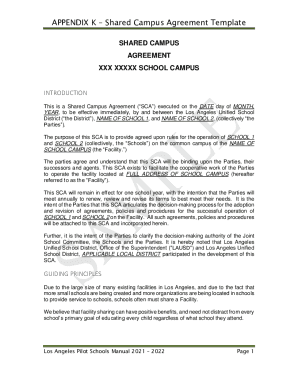 Fillable Online APPENDIX KShared Campus Agreement Template - Los ...