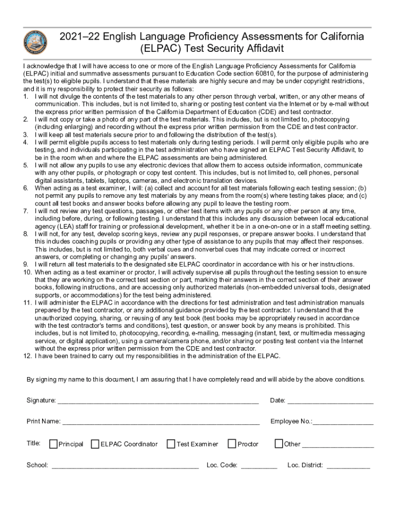 Fillable Online 202122 English Language Proficiency Assessments for ...