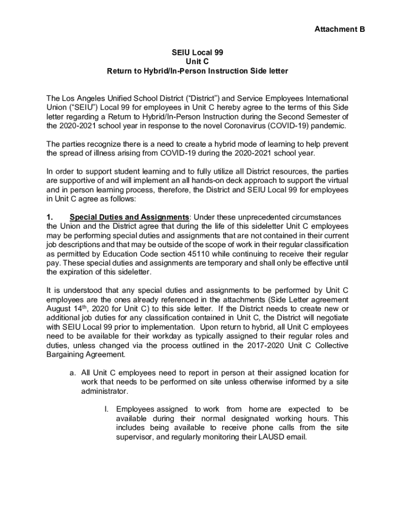 Fillable Online Agreement Reached with LAUSD for the Safe Reopening of ...