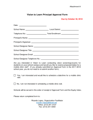 Fillable Online Vision to Learn Principal Approval Form - Los Angeles ...