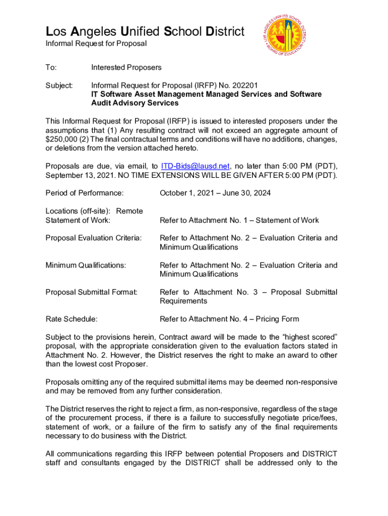 Fillable Online Informal Request for Proposal (IRFP) No. 202201 IT ...