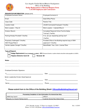 Fillable Online Badge Replacement or Renewal Request Form LAUSD ... Fax ...