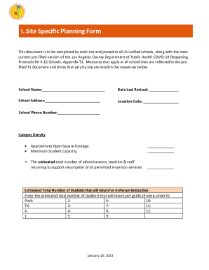 Fillable Online I. Site Specific Planning Form Fax Email Print - pdfFiller