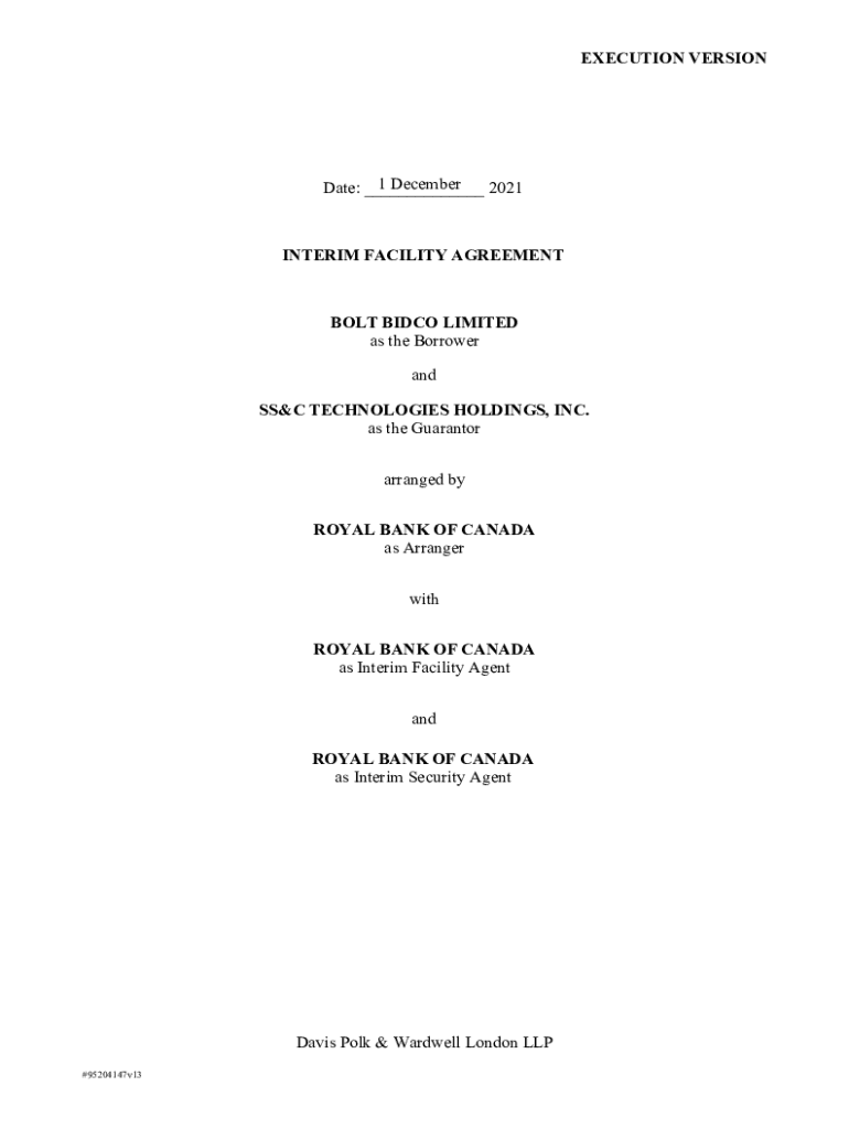 Fillable Online Interim Facility Agreement Bolt Bidco Limited As The ...