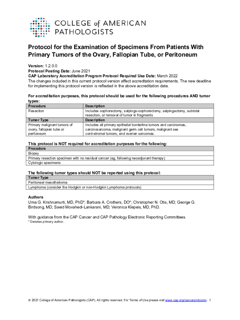 Fillable Online documents.cap.org protocols OvaryFTPerit1Protocol for the Examination of ...