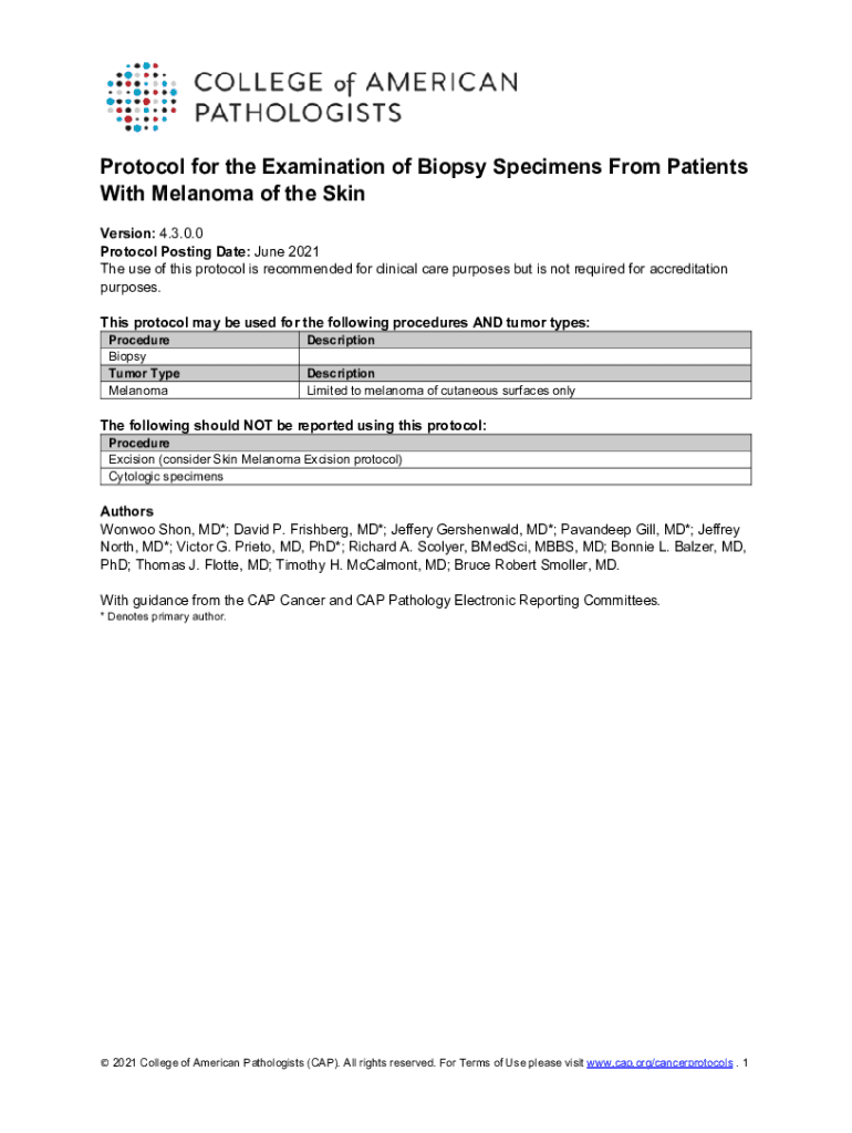 Fillable Online Protocol For The Examination of Biopsy Specimens From ...