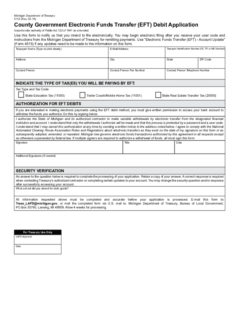 Fillable Online 5113, County Government Electronic Funds Transfer (EFT ...