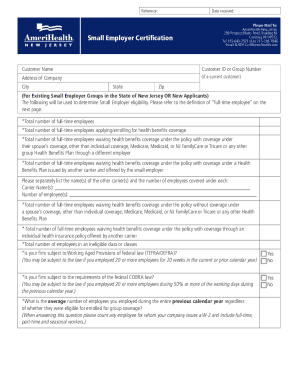 Fillable Online Small Employer Certification. Small Employer ...