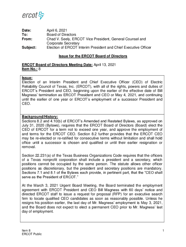 Fillable Online TO: Chad V. Seely, ERCOT Vice -President, General ...