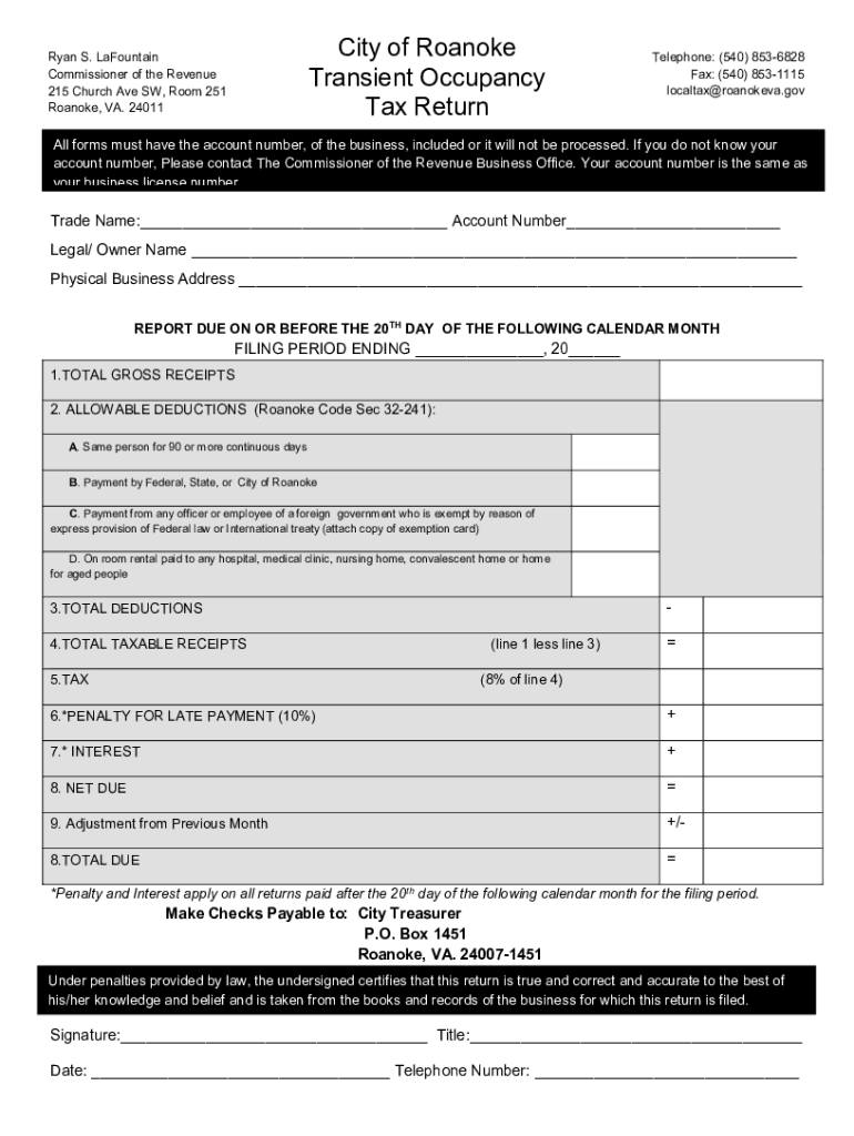 Fillable Online Printable Business Tax FormsRoanoke, VA Fax Email Print - pdfFiller