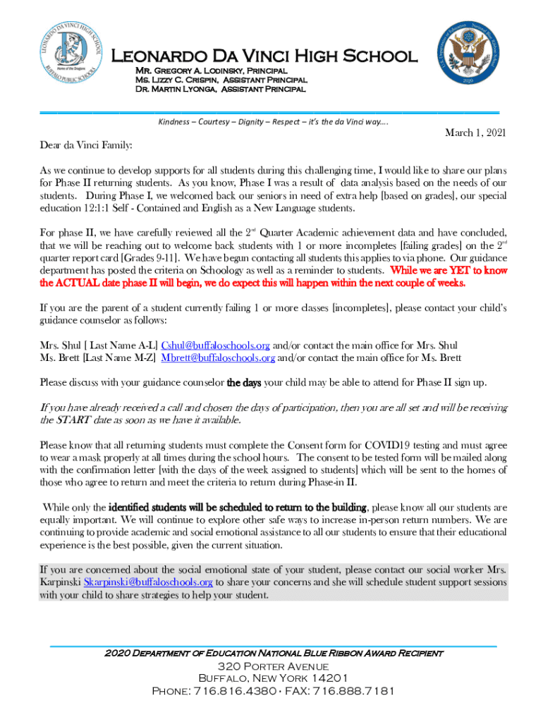 Fillable Online PS 212 Leonardo daVinci High School / Homepage ...