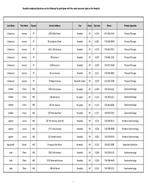 Fillable Online Participating Health Insurance Plans - Core Physicians ...