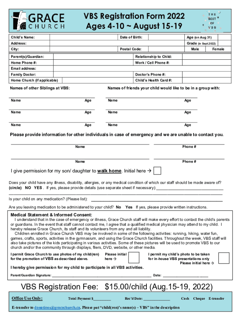 Fillable Online VBS Registration - Fill and Sign Printable Template ...