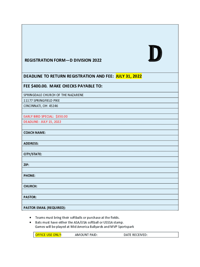 Fillable Online 2022 D Registration Form Fax Email Print - pdfFiller