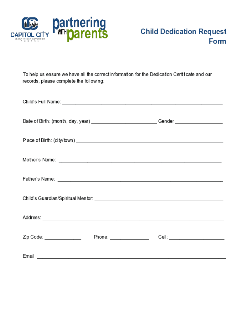 Fillable Online Get Child Dedication Request Form - US Legal Forms Fax ...