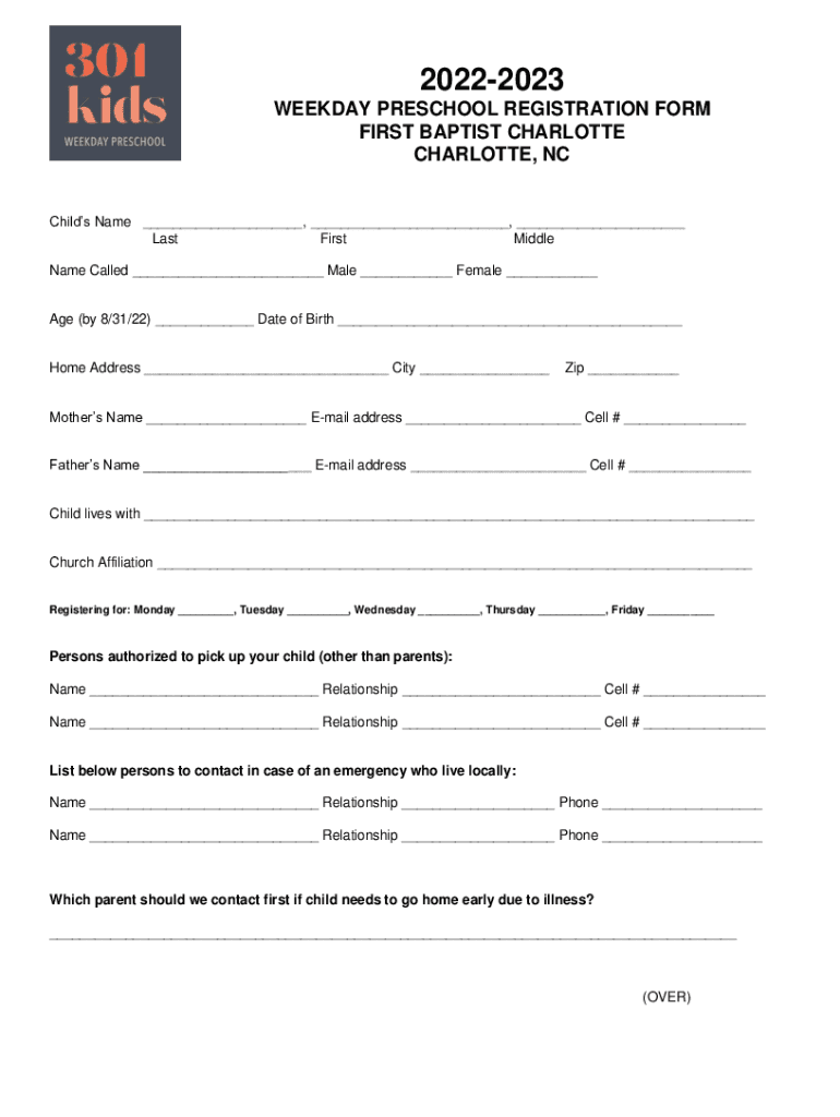 Fillable Online WEEKDAY WEESCHOOL REGISTRATION FORM Fax Email Print ...