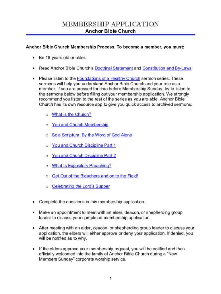 Fillable Online Anchor Bible Church Membership Process. To become a ...