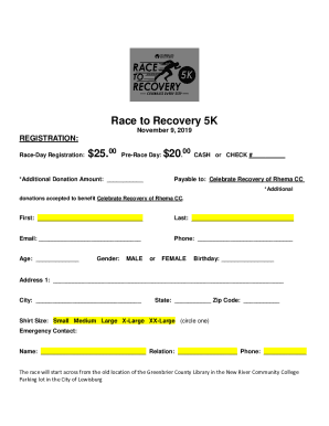 Fillable Online Race to Recovery 5K in Lafayette, IN - Details, Registration, and ... Fax Email ...