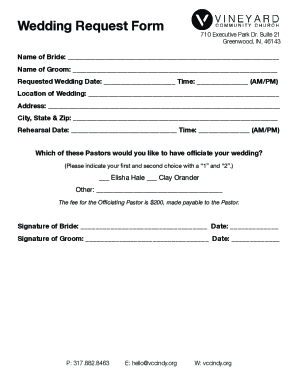 Fillable Online WEDDING REQUEST FORM Fax Email Print - pdfFiller