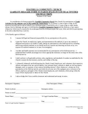 Fillable Online Church Liability Release Waiver Form TemplateJotform ...