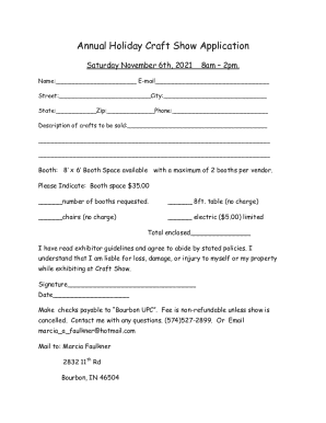 Fillable Online Annual Holiday Craft Show Application Fax Email Print ...
