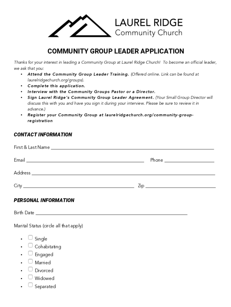 Fillable Online Community Group Leader Application - form.jotform.com ...