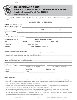 Fillable Online idfg idaho SHOOTING PRESERVE LICENSE APPLICATION - New ...