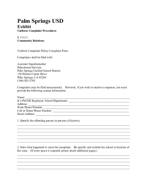Fillable Online GAMUT Online : Palm Springs USD : Uniform Complaint ...