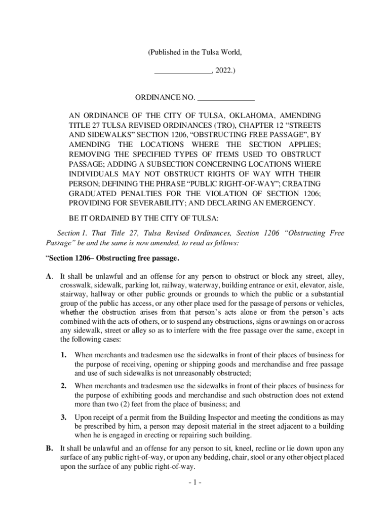 Fillable Online AN ORDINANCE OF THE CITY OF TULSA, OK Fax Email Print ...