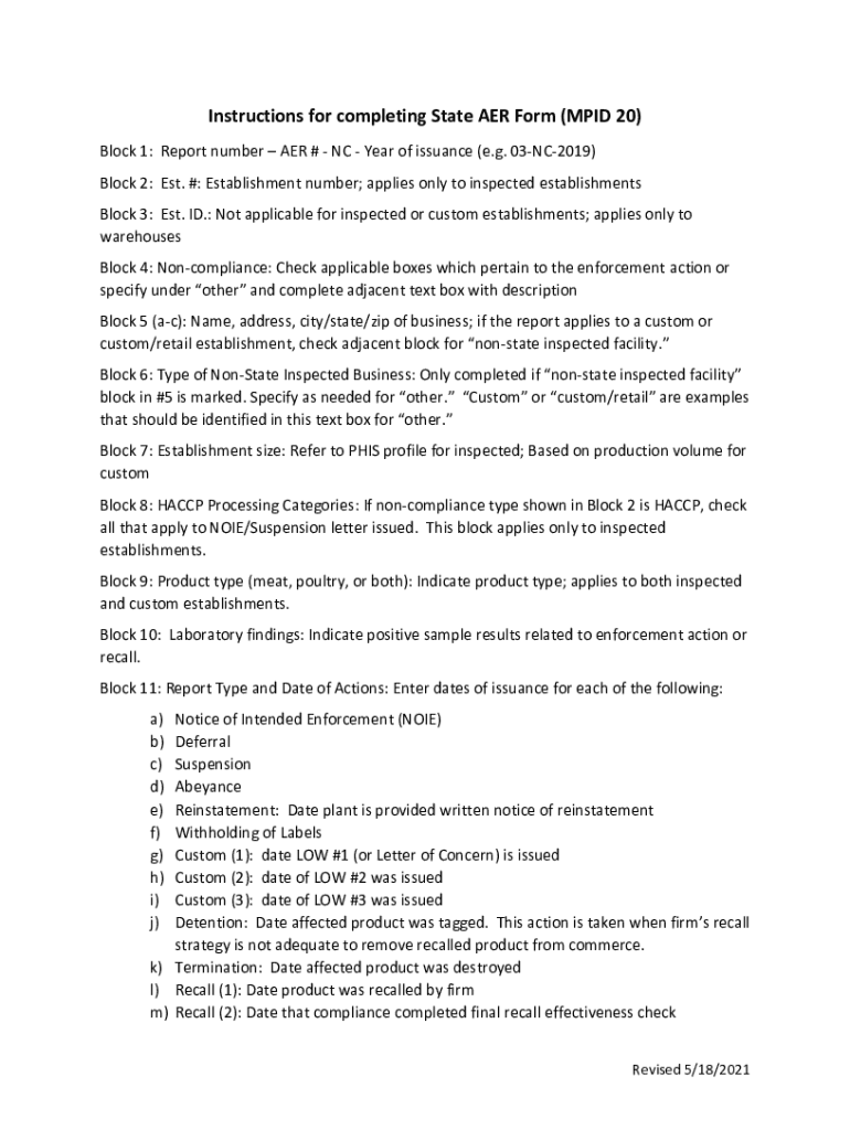 Fillable Online Instructions for completing State AER Form (MPID 20 ...