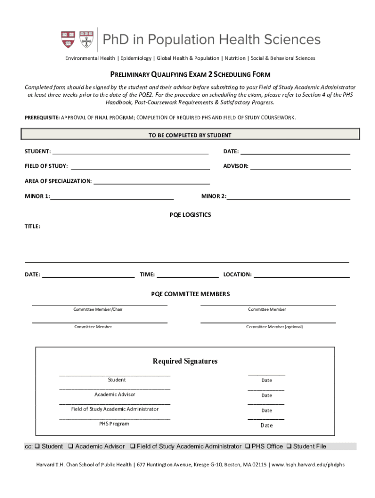 Fillable Online PQE2-Scheduling-Form-PHS.pdf Fax Email Print - pdfFiller