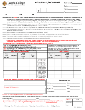Fillable Online COURSE ADD/DROP FORM Date Issued: Date: Name P Fax Email Print - pdfFiller