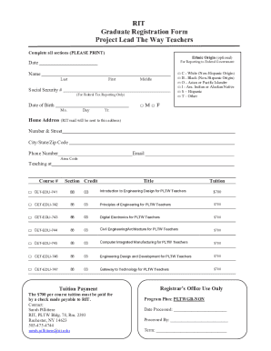 Fillable Online RIT Graduate Registration Form Project Lead The Way ...