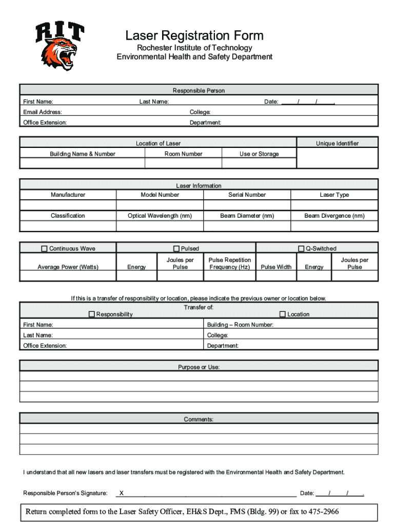 Fillable Online Laser Registration Form - Rochester Institute of ...