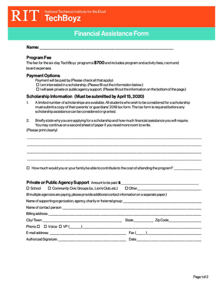 Fillable Online RIT TechBoyz Financial Assistance Form - Rochester ...