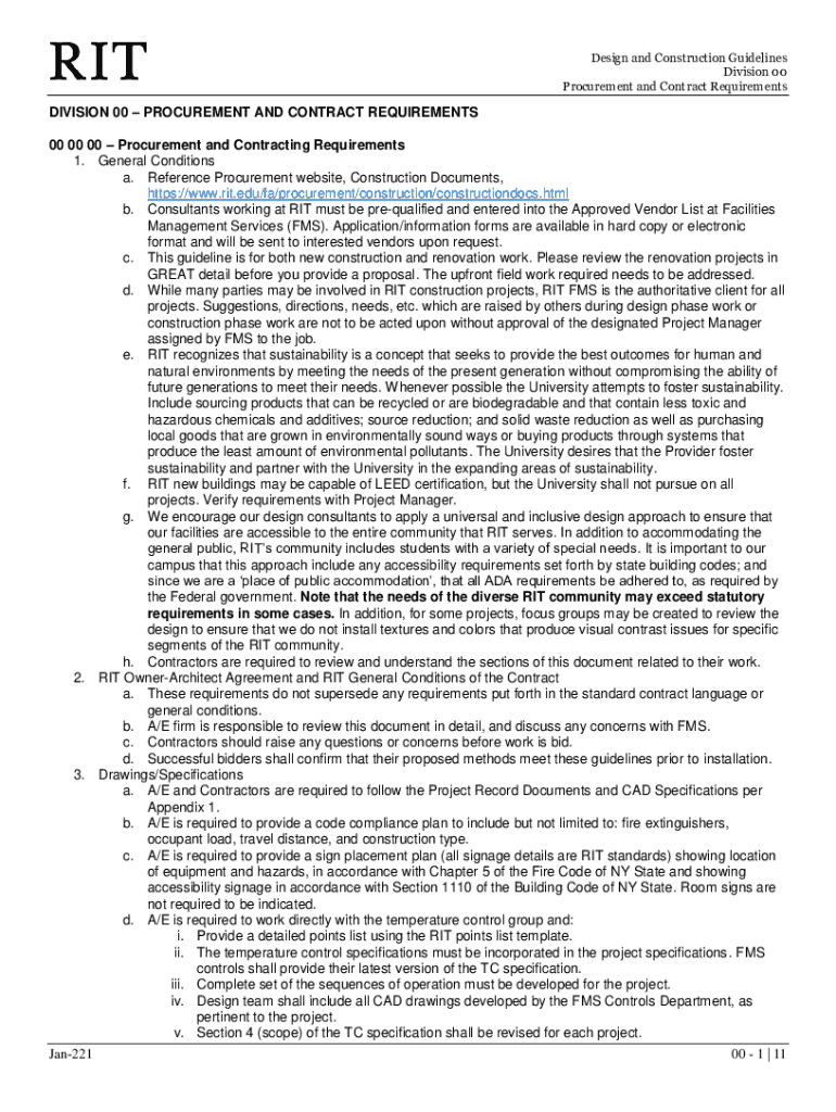 Fillable Online Design and Construction Guidelines Division 00 ...