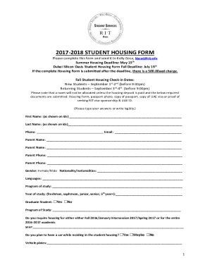 Fillable Online 2017-2018 STUDENT HOUSING FORM Fax Email Print - pdfFiller
