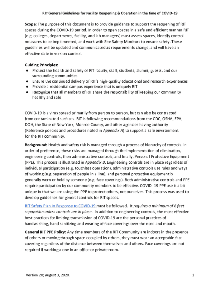Fillable Online RIT Safety Plan in Response to the COVID-19 Pandemic ...