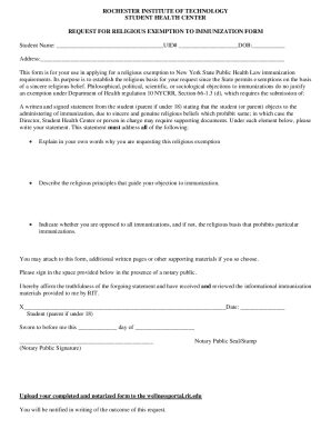 Fillable Online Request for Religious Exemption to Immunization Form ...
