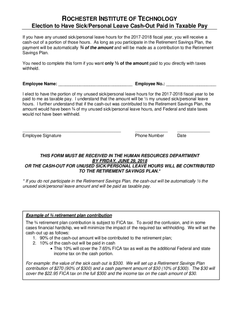 Fillable Online Election to Have Sick/Personal Leave Cash-Out Paid in ...