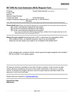 Fillable Online RIT SRS No Cost Extension (NCE) Request Form Fax Email ...