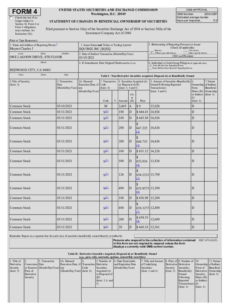 Fillable Online Section 16 Filings :: Equinix, Inc. (EQIX) Fax Email ...