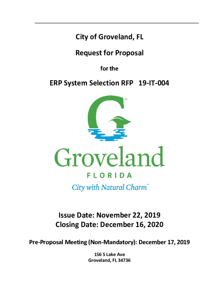 Fillable Online City of Groveland, FL Request for Proposal ERP System ...