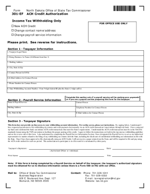 Fillable Online Form 301-EF - ACH Credit Authorization. Form 301-EF ...