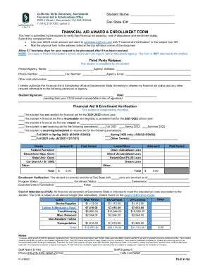 Fillable Online FINANCIAL AID AWARD & ENROLLMENT FORM Fax Email Print ...
