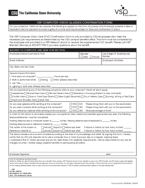 Fillable Online Bene-cvc-form VSP Computer Vision Glasses Confirmation ...