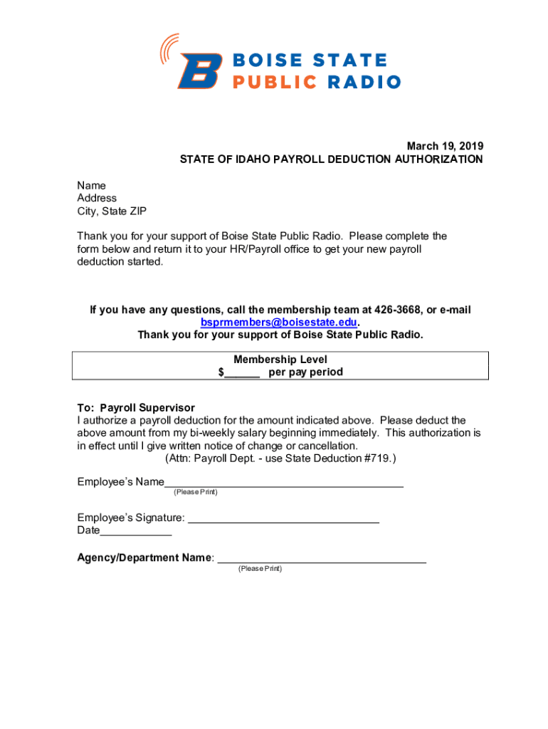 Fillable Online Idaho Payroll Deduction Authorization FormUS Legal Forms Fax Email Print - pdfFiller