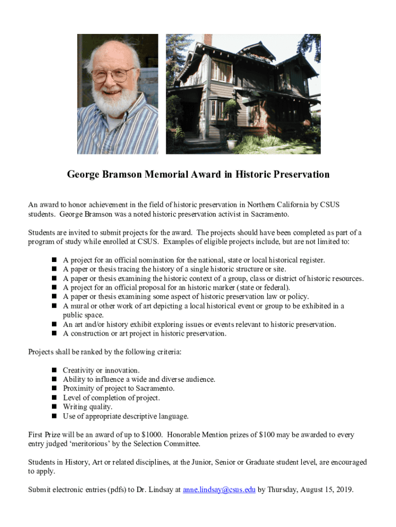 Fillable Online George Bramson Memorial Award in Historic Preservation ...
